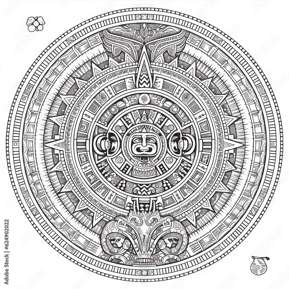 mandala Aztec coloring book page black and white Stock Illustration ...