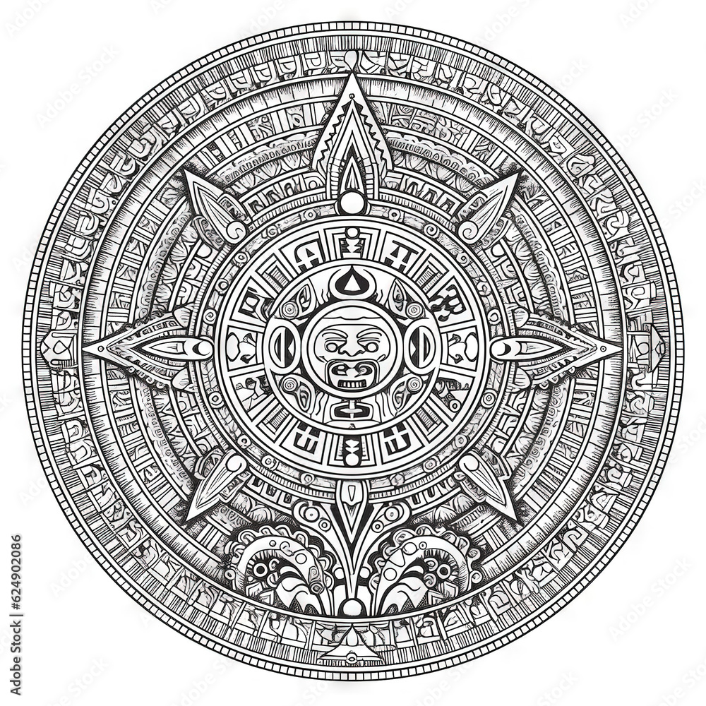 mandala Aztec coloring book page black and white Stock Illustration ...