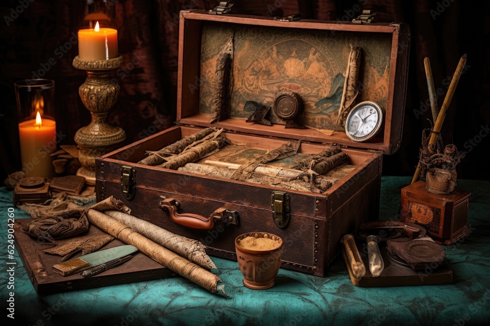 open vintage cigar box displaying aged cigars, created with generative ...