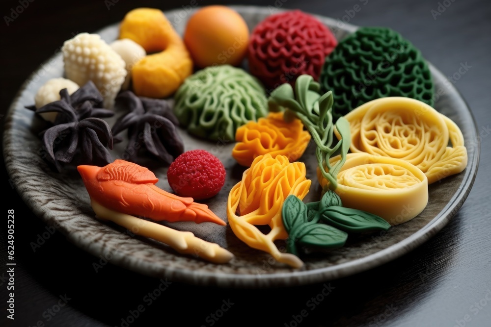 3d printed edible food items on a plate, created with generative ai ...