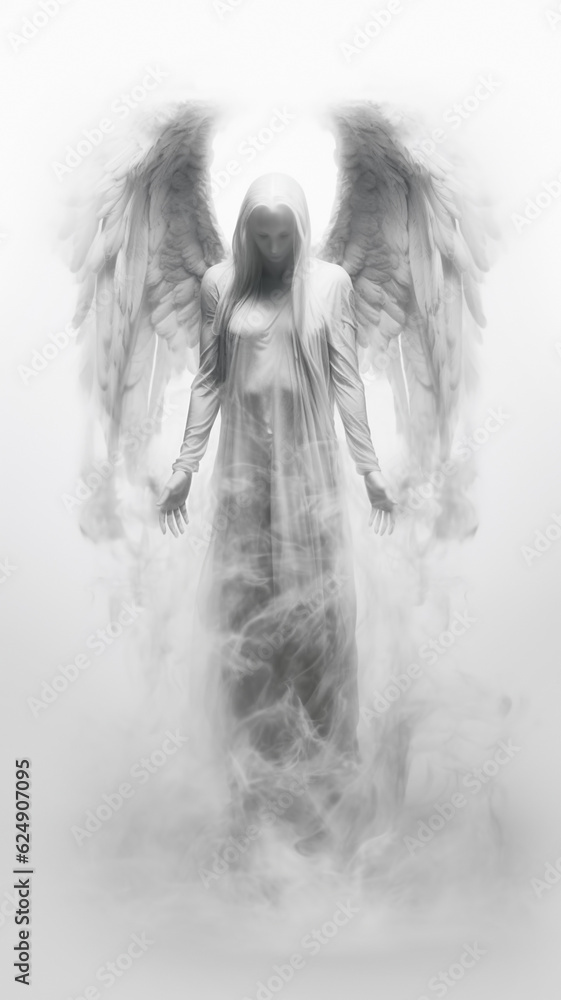 Illustration of a beautiful smoke female angel apparition that glow ...