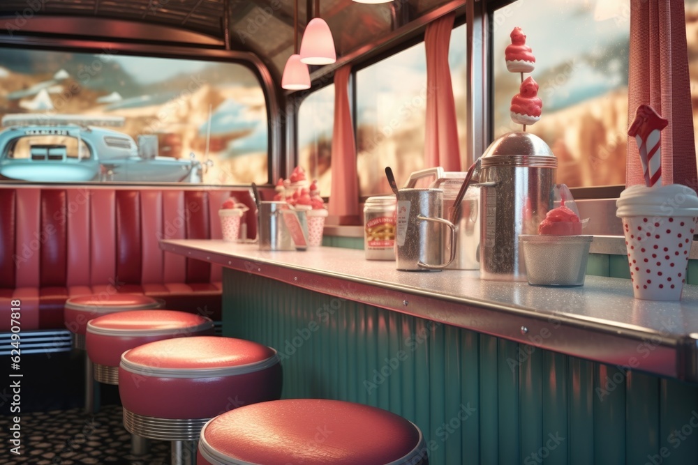 retro diner booth with milkshakes on the table, created with generative ...