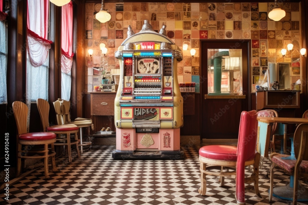 jukebox in an old-fashioned ice cream parlor setting, created with ...