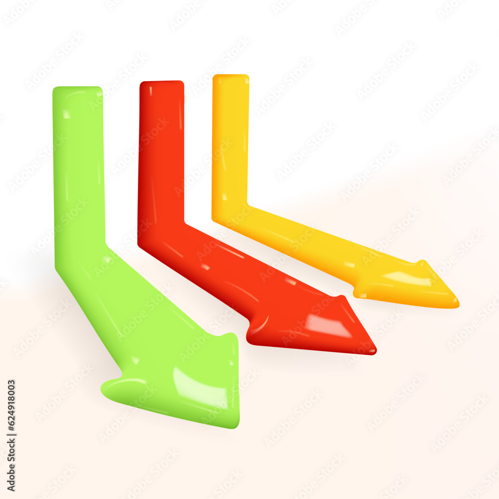Arrow , sign of teamwork. Three arrows down , digital 3d illustration ...