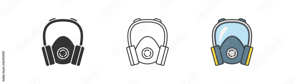 Breathing medical respiratory mask for full face icon isolated on white ...