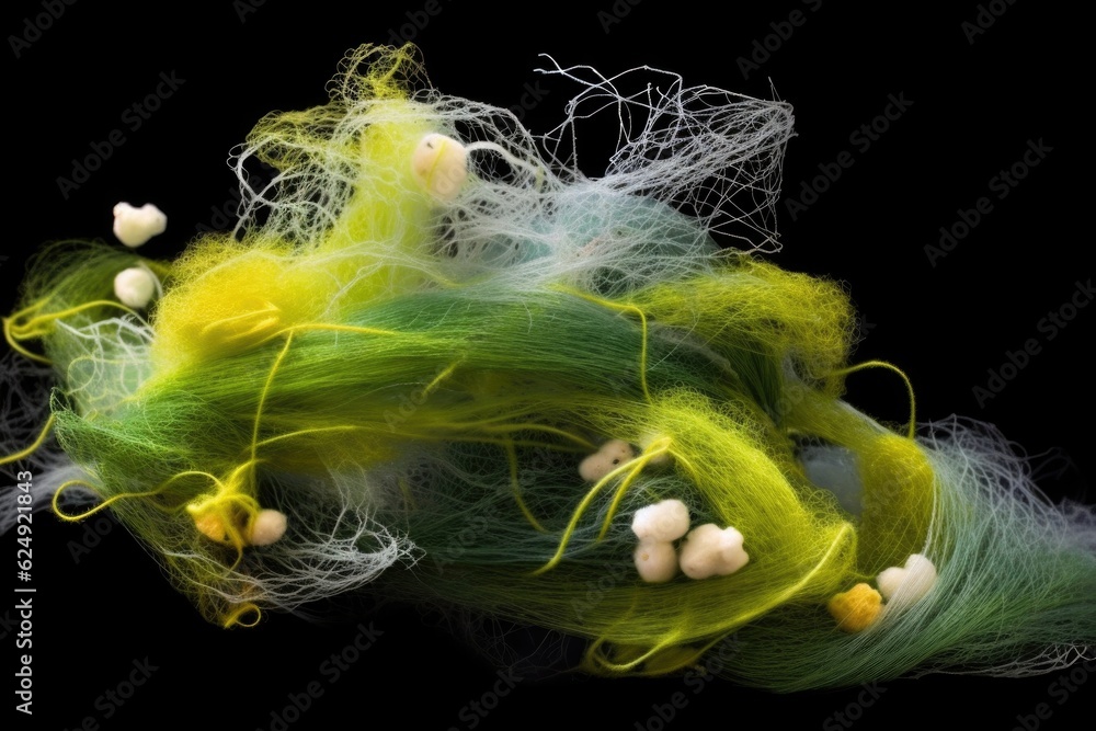 microplastics entangled in algae strands, created with generative ai ...