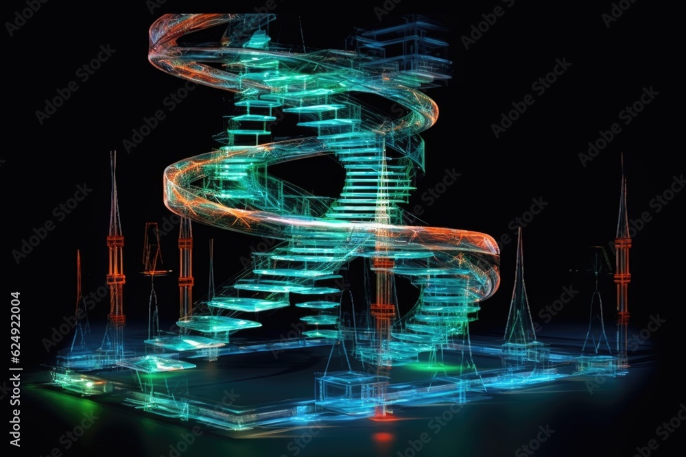 hologram projection of a dna helix structure, created with generative ...