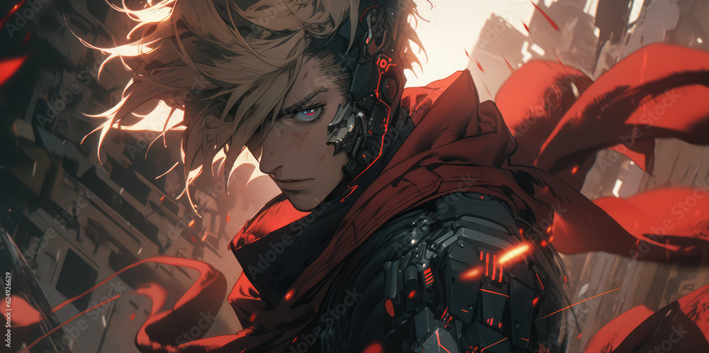 Anime character captured from a cinematic movie action scene ...