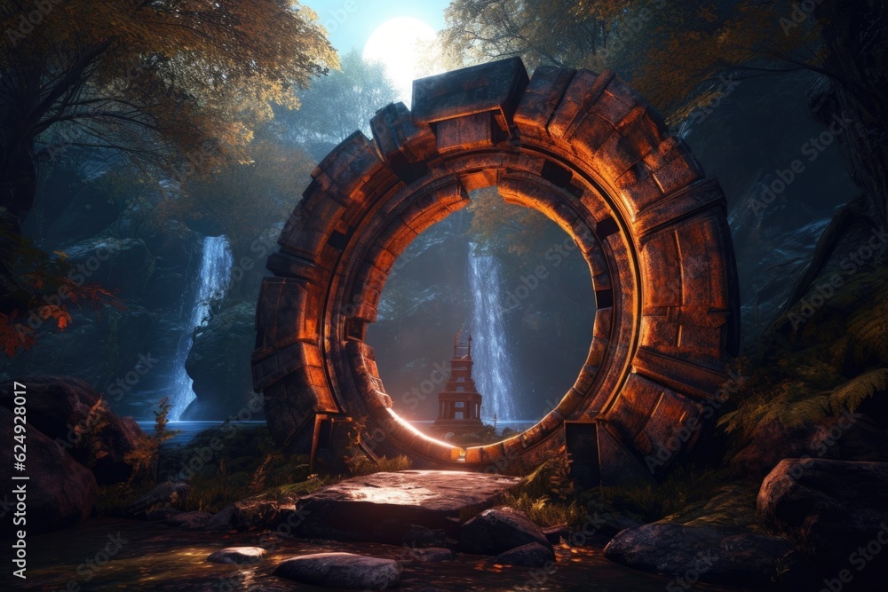 time-travel portal glowing in a mysterious location, created with ...