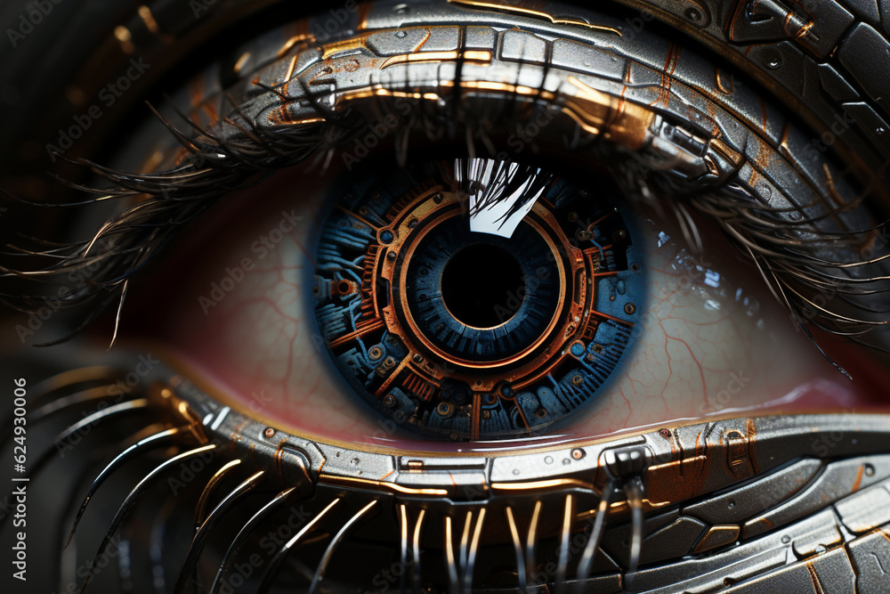 Close up metal cyber electronic eye surveillance security with lights ...