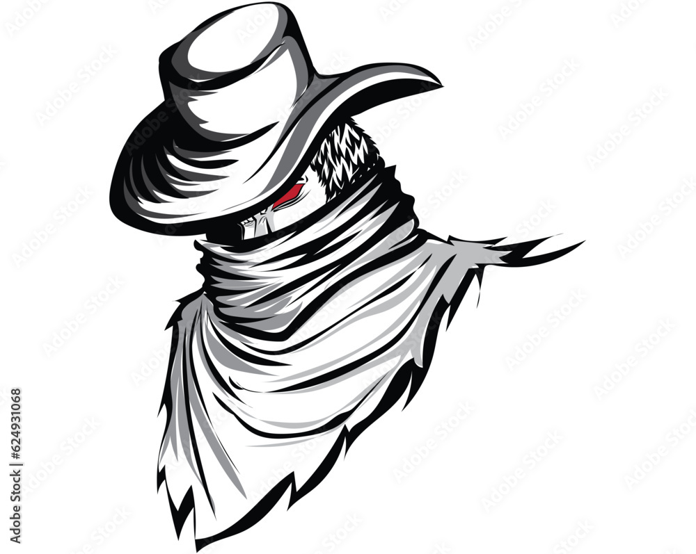 black and white sketch cartoon illustration vector design of a cowboy ...