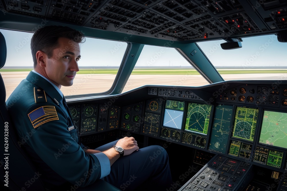 Pilot with headset starting the controls in the private helicopter ...