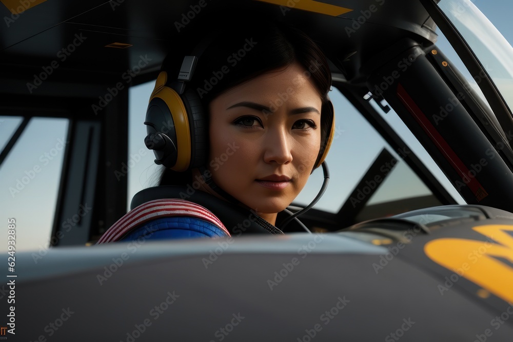 Stockillustratie A professional female racer in a black helmet and a ...