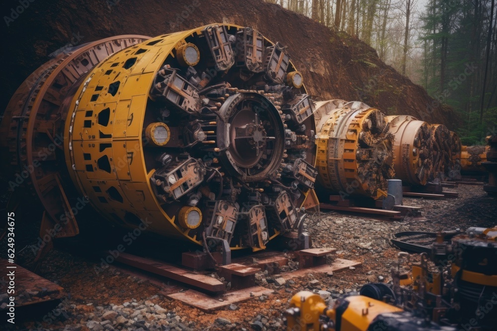 tbm parts and equipment on the ground, created with generative ai Stock ...