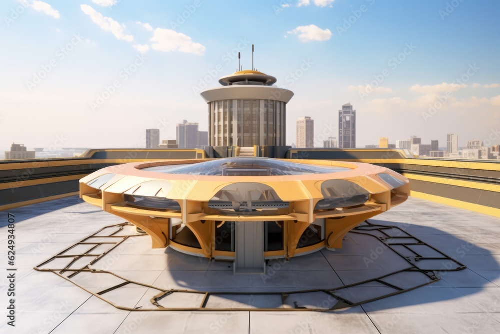 air taxi landing pad on a high-rise rooftop, created with generative ai ...