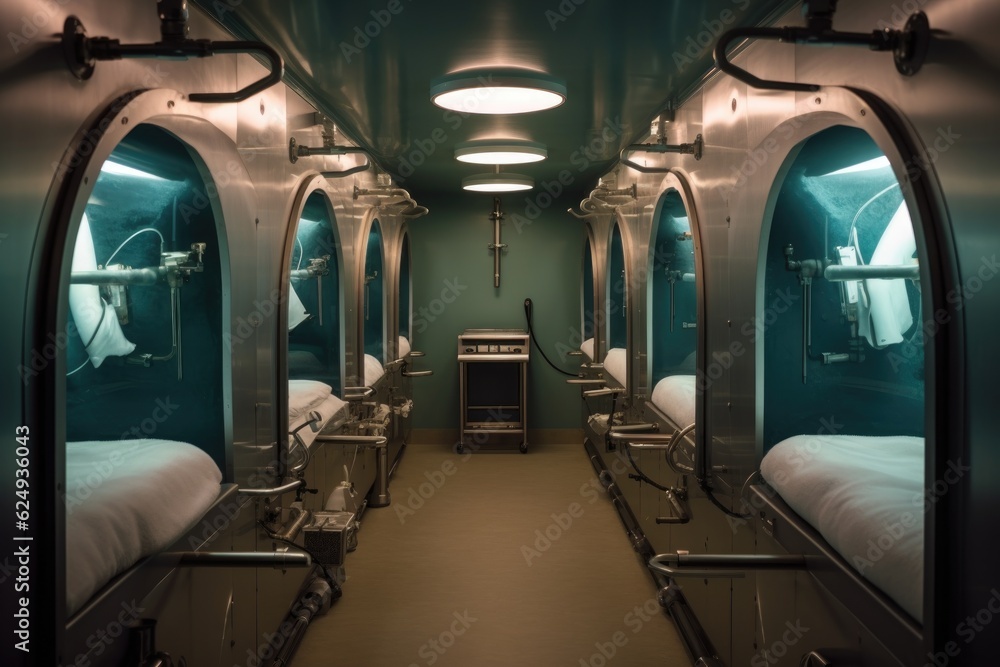 inside view of a hyperbaric chamber with soft lighting, created with ...