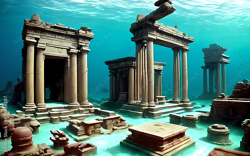 Fantasy underwater ancient city in the depths of the ocean.Background ...