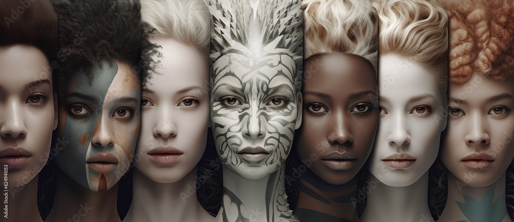 Full face shots of diverse group of women of same age but of different ...