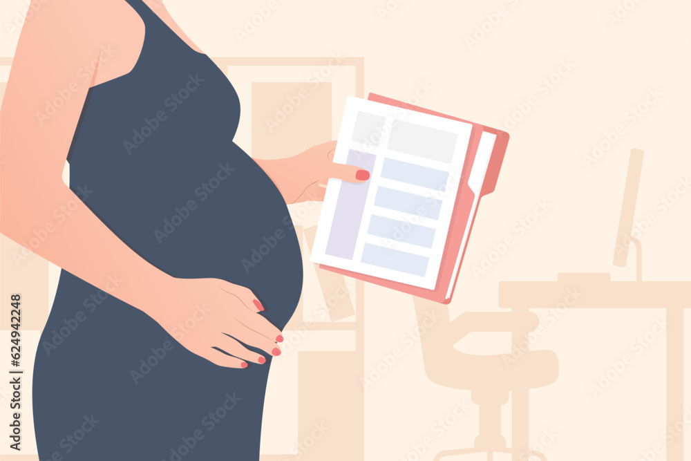 pregnant businesswoman at the office; finishing work before maternity ...