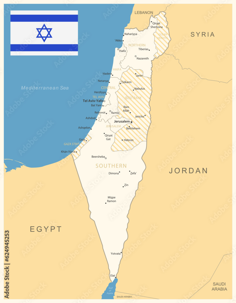 Israel - detailed map with administrative divisions and country flag ...