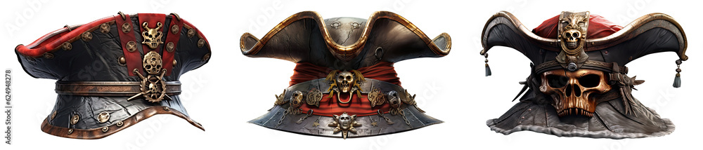 Set of pirate hat isolated on transparent background - Generative AI ...