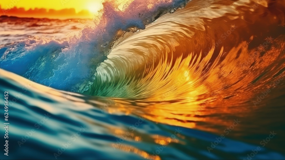 Ocean at high tide at sunset. Colored ocean waves Stock Photo | Adobe Stock