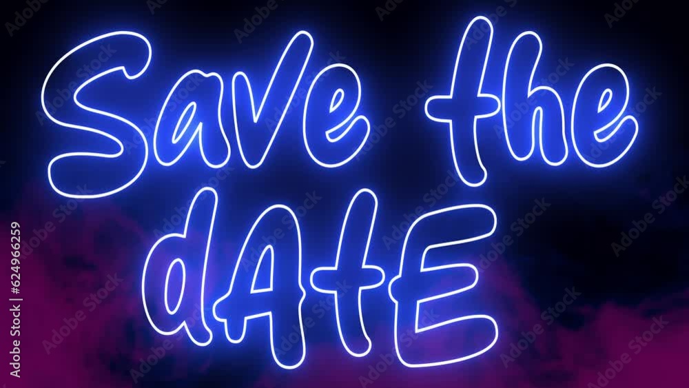 4K Ultra Hd Video. Save The Date text electric blue lighting text with ...