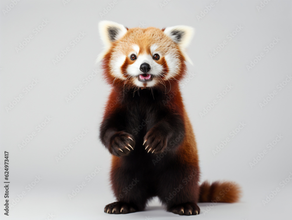 Red Panda standing on two legs on a white background | Uwalls.co.uk