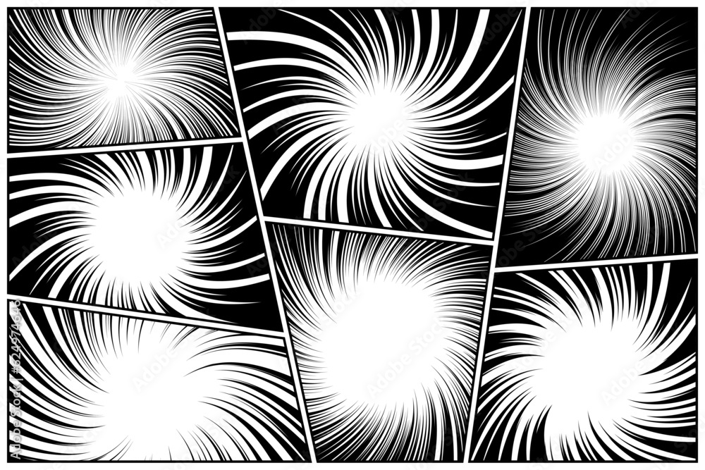 Twisted comic book radial rays, lines. Comics background with motion ...