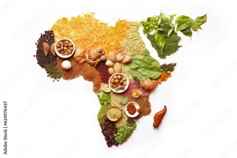Africa map illustration with seasonings and spices, African cuisine ...