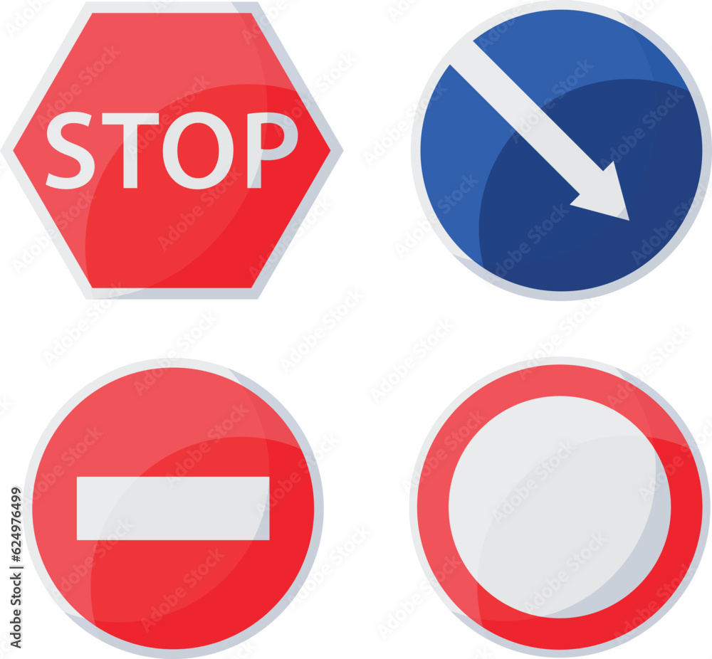 Prohibition road signs set vehicle traffic detour direction arrow ...