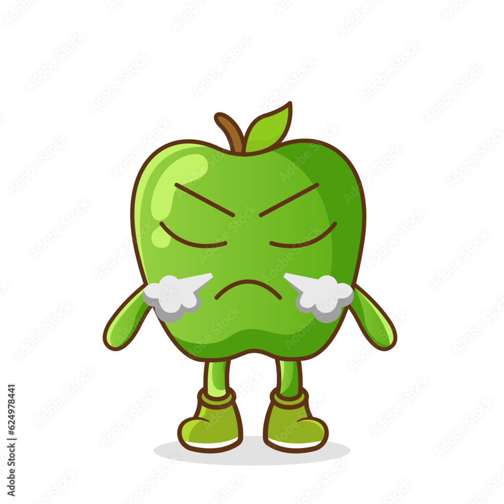 Angry evil green apple fruit cartoon character. Cute funny cartoon ...