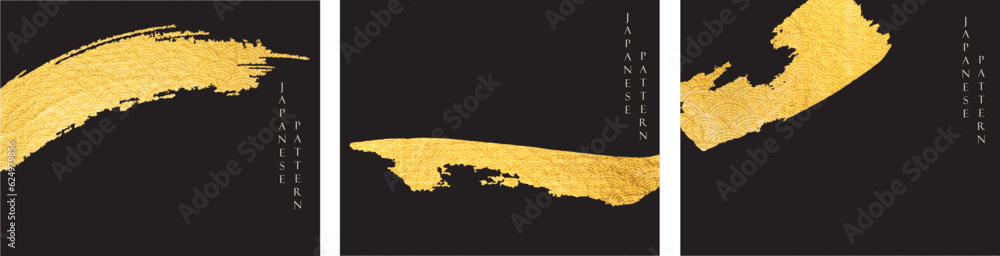 Japanese background with gold brush stroke element vector. Abstract ...