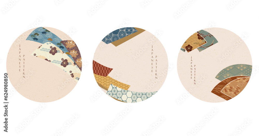 Japanese pattern icon with geometric background vector. Asian banner ...