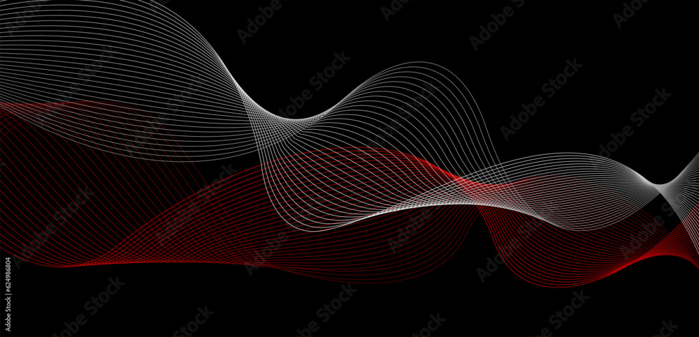 abstract waves background red and white wavy lines on black background ...