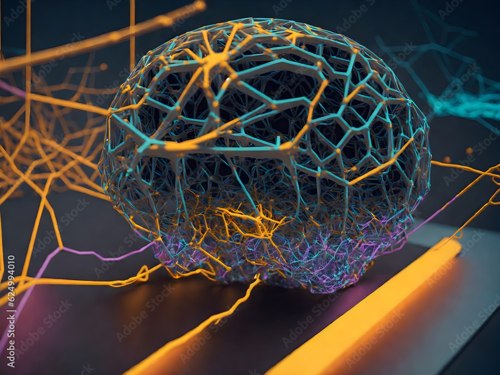 Stylized Abstract Modern Drawing of Human Brain with Wires and Cables ...