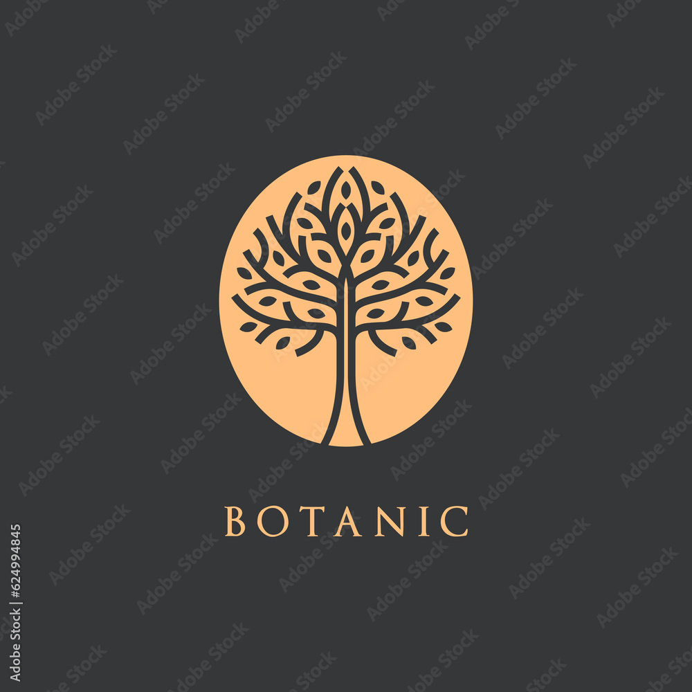 Vector illustration growth elegant botanic Tree with leaves identity ...