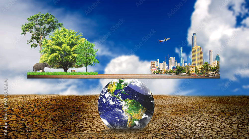 esg for balance in business and nature. city and forest balance concept ...