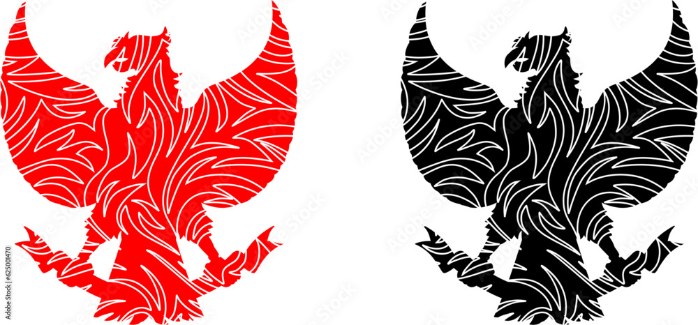garuda logo (black & red) silhouette with wavy pattern on transparent ...