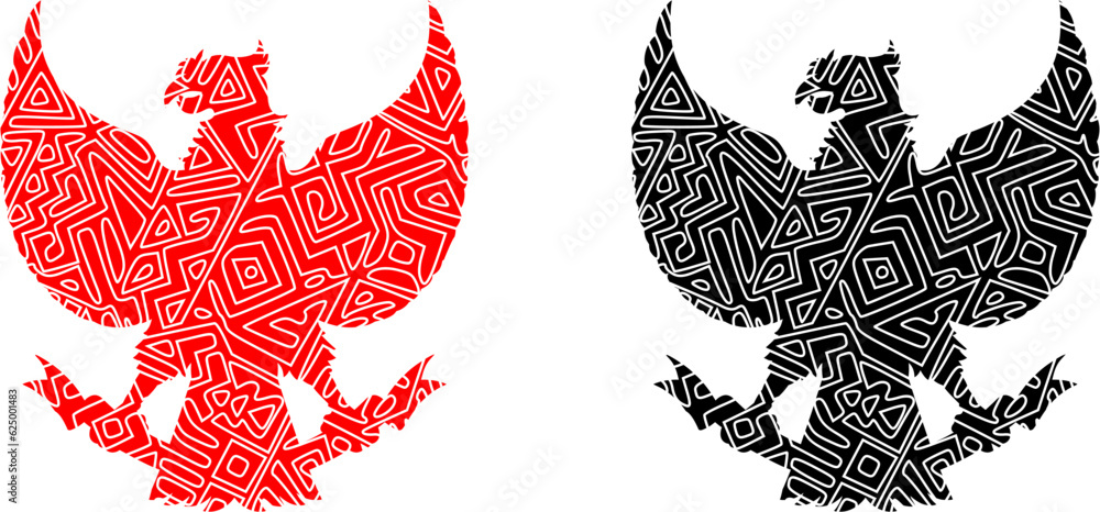 garuda logo (black & red) silhouette with ethnic pattern on transparent ...