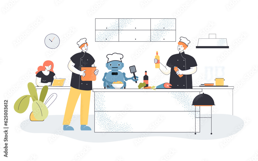 Programmer teaching comic robot recipes vector illustration. Cartoon ...