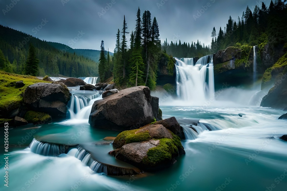 Experience the mesmerizing beauty of a top view of a waterfall set ...