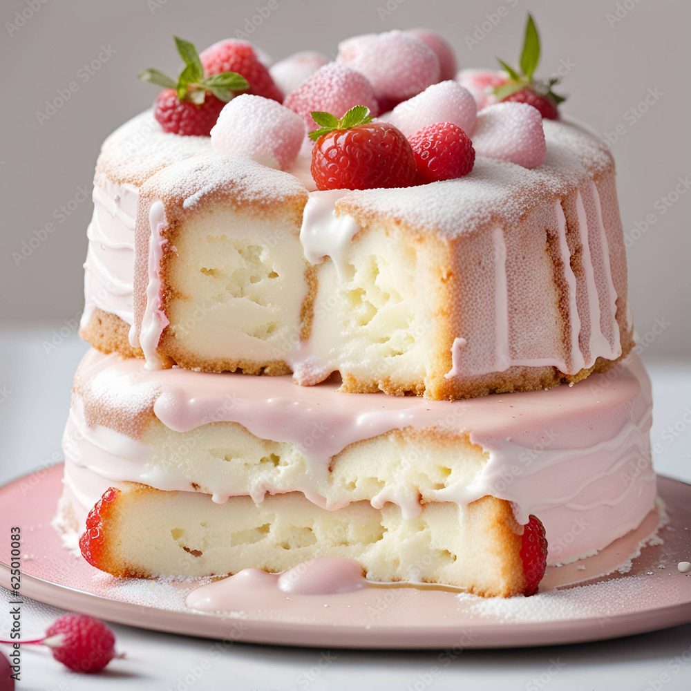 Angels food cake with strawberry, Stock Illustration | Adobe Stock
