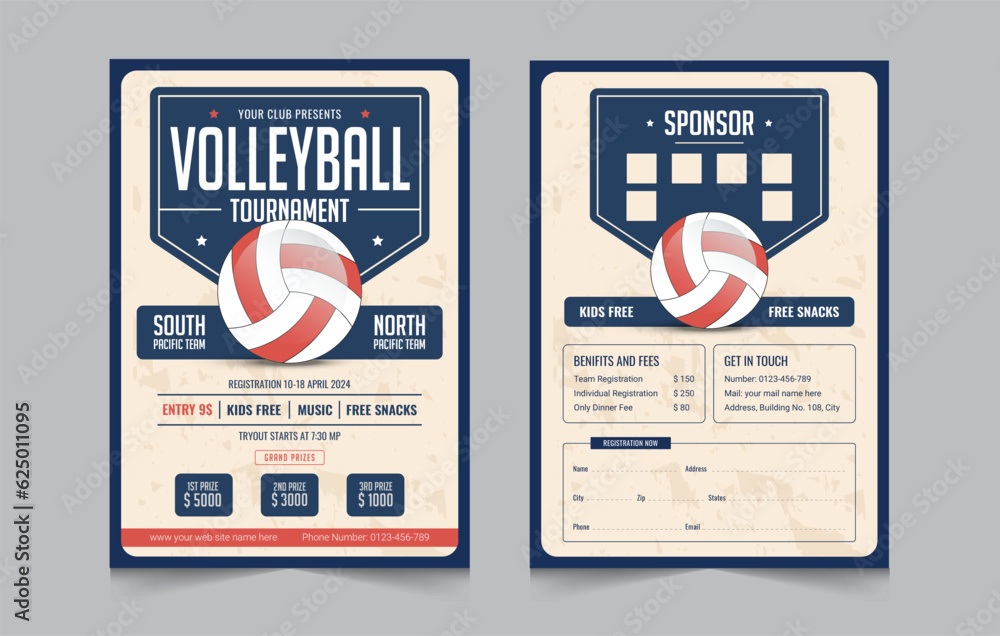 Volleyball championship flyer layout, double sided poster design for ...