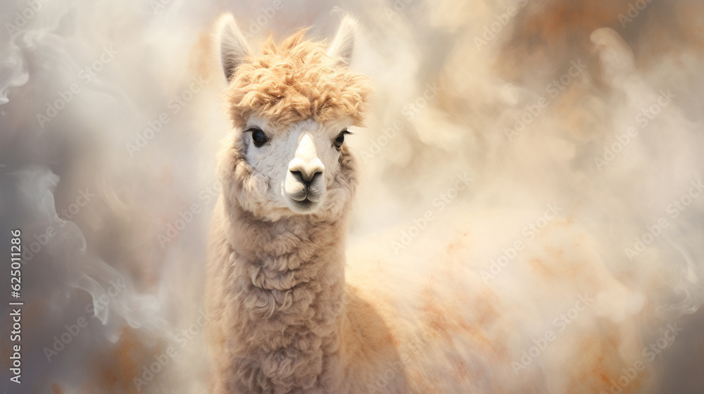 Generative AI image of an alpaca in cloud of beige smoke: Mystical ...