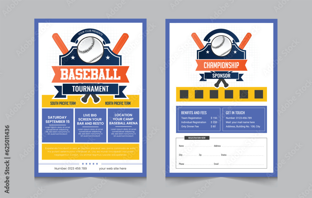 Baseball flyer design template, Double sided baseball tournament poster ...