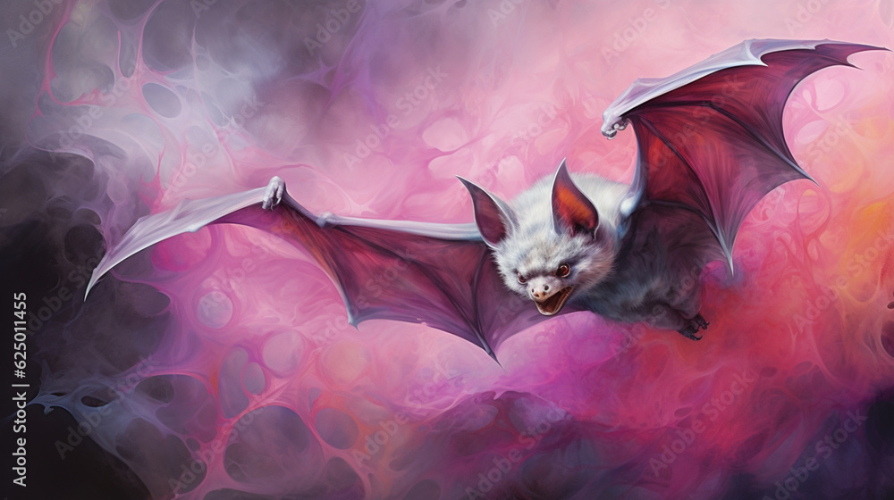 Generative AI image of a fruit bat gracefully suspended in a cloud of ...