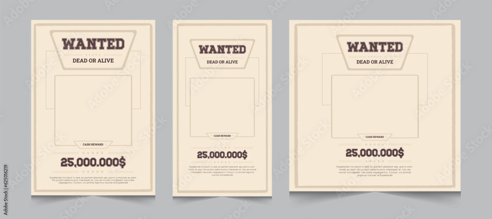 Set of wanted poster design for facebook, instagram feed and stories ...