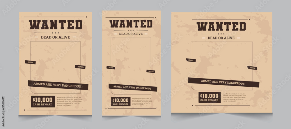 Set of wanted poster design for facebook, instagram feed and stories ...