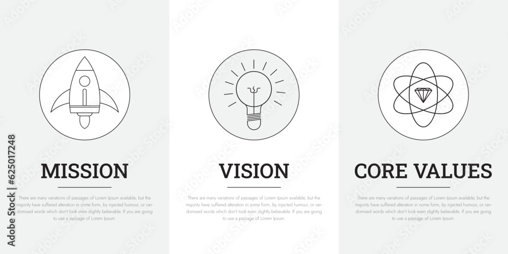 Mission, vision and core values steps infographic template design ...